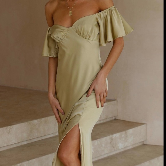 Dresses | Olive Dress With Butterfly Sleeves Off Shoulder Design And A ...